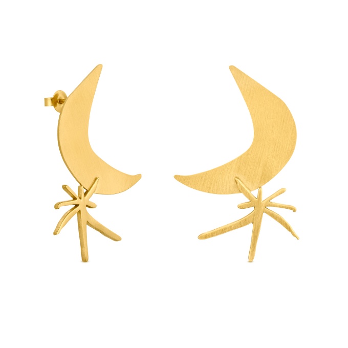 MIRÓ JEWELRY Golden earrings with large moon | Joidart